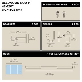 Garnýž Umbra BELLWOOD s dřevěnými koncovkami 107-305cm bílá/přírodní