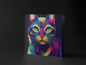 Plakát - Pestrobarevná kočka (Watercolor neon cat) FeelHappy.cz Velikost plakátu: 40 x 40 cm