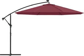 Boční zahradní slunečník s LED osvětlením bordó 350 cm 313782