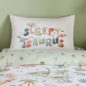 Krémové flanelové dětské povlečení na jednolůžko 135x200 cm Brushed Sleepy Saurus Dino – Catherine Lansfield