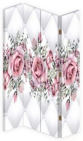 Ozdobný paraván Prošívané okvětní lístky růží - 145x170 cm, čtyřdílný, klasický paraván