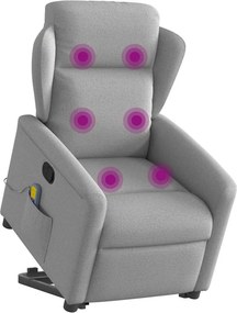 Zvedací masážní polohovací křeslo obláčkově šedé textil 3303153
