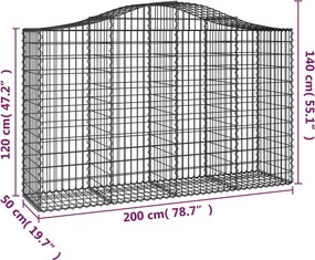 Klenuté gabionové koše 7 ks 200x50x120/140cm pozinkované železo 3145666