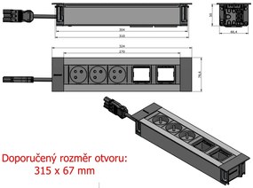 IBConnect Vestavná zásuvka INTRO bílá - různé konfigurace Konfigurace elektrozásuvky: 5x230V + 2xModul