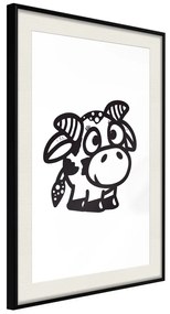 Plakát Veselá kráva - černé malé a roztomilé zvíře na jednolité bílé pozadí