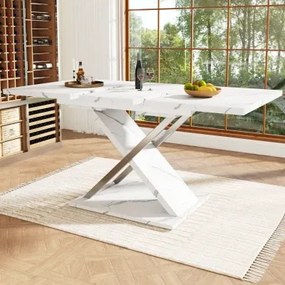 Aosom Rozkládací jídelní stůl, kuchyňsko-obývací stůl s kříženými nohami, 118-157 x 75 x 76,4 cm, bílá
