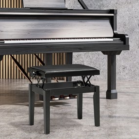 HOMCOM Klavírní stolička Výškově nastavitelná klavírní lavice s koženým polštářem, imitace kůže, gumovník, černá, 63 x 33 x 45-56 cm, ideální pro kla…