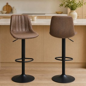 HOMCOM sada 2 barových židlí kuchyňská židle výškově nastavitelná s podnožkami otočná židle hnědá polyester 43 x 46 5 x 89-110 cm pro bar kuchyň | Ao…