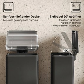 HOMCOM Odpadkový koš 20 L Pedálový koš s víkem s tichým zavíráním, vyjímatelný vnitřní koš, matně černý, 34,2 x 30,6 x 44,2 cm