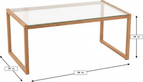 Konferenční stolek NATURELE se skleněnou deskou 90x50 cm, tmavě hnědý