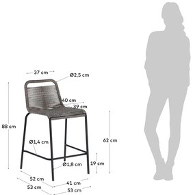 Šedá barová židle s ocelovou konstrukcí Kave Home Glenville, výška 62 cm