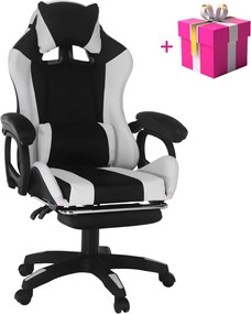 Kancelářské/herní křeslo s RGB LED podsvícením, černá/bílá, JOVELA