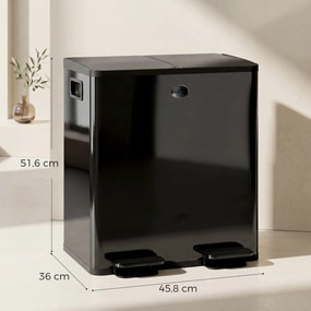 2 x 20litrové dvojité odpadkové koše, otevírání pomocí pedálu, snadné čištění, nerezová ocel, plast, černá barva