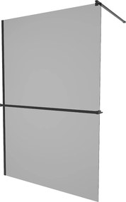 Mexen Kioto+, sprchová zástěna s poličkou a držákem na ručníky 130 x 200 cm, 8mm šedé sklo, černý profil, 800-130-121-70-40