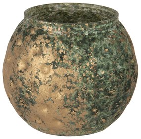 Tyrkysovo-šedý svícen na čajovou svíčku s bronzovou patinou - 10*11 cm