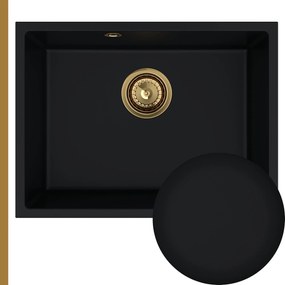 Sink Quality Crypton 60, kuchyňský granitový dřez 535x400x205 mm + chromový sifon, černá skvrnitá, SKQ-CRY.B.1KBO.60.X