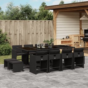 13dílný zahradní jídelní set s poduškami černý polyratan 3211159