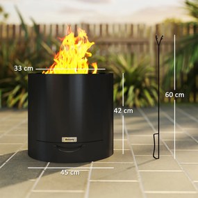 Outsunny Ohniviště Ø45 x 42cm z Oceli s Pokerem a Popelníkem pro Zahradu, Balkon, Terasu, Venkovní BBQ a Kempování