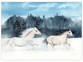 Skleněný obraz malovaných koní (70x50 cm)