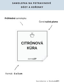 Samolepka na kořenky CITRÓNOVÁ KŮRA průhledná 5 × 5 cm tučné písmo