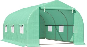 Zelený fóliový skleník Outsunny, studený rám pro pěstování rostlin, skleník s gable střechou 450 × 300 Š × 205 V cm | Aosom