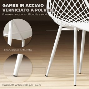 HOMCOM Sada 4 jídelních židlí s moderním designem, kuchyňské židle s zakřiveným perforovaným opěradlem a kovovými nohami, plastové židle do kuchyně, …