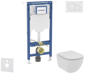 Geberit Duofix - Set předstěnové instalace, klozetu a sedátka Ideal Standard Tesi, tlačítka Sigma01, Rimless, SoftClose, alpská bílá SANI11CD3101