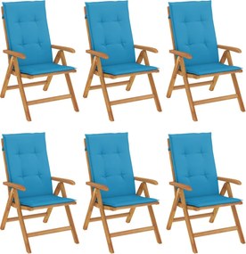 Skládací polohovací křesla s polštáři, 6 ks, masivní teak 3196497
