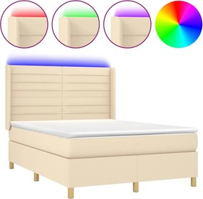 Box spring postel s matrací a LED krémová 140x190 cm textil 3138954
