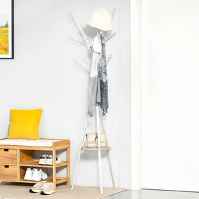 HOMCOM Věšák na kabáty Stojanový věšák do předsíně Bílý kov 45x45x180cm pro pořádek v předsíni | Aosom.de