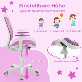 Costway Dětská židle k psacímu stolu otočná o 360° výška sedáku 43-55 cm výškově
