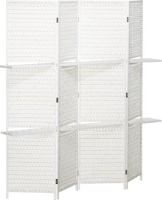 HOMCOM Skládací paraván se 4 panely 181x180 cm s policemi, dekorativní oddělovací příčka do ložnice, obývacího pokoje, kuchyně - Bílá | Aosom