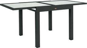 Outsunny Velký Rozšiřitelný Zahradní Stůl rozložené rozměry 160D x 80Š x 75V cm Tmavě Šedý Hliníkový Stůl s Temperovaným Sklem Transparentní | Aosom