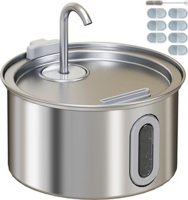 PawHut Fontána pro kočky 2,5 L, pitná fontána pro kočky s tichým čerpadlem, LED, filtr s aktivním uhlím, 19,4 x 19,4 x 18,7 cm