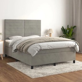 Box spring postel s matrací světle šedá 140x200 cm samet 3143085