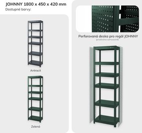 Kovový úzký regál zelený: JOHNNY, 1800 x 450 x 420 mm