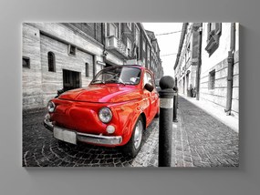 Liox Retro obraz s červeným autem Rozměr: 150 x 100 cm