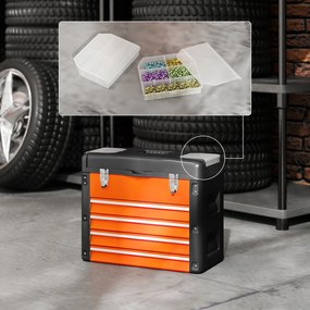 HOMCOM Prázdná pracovní zásuvka, 49,7 x 25,3 x 40,7 cm, box s 4 zásuvkami, mini box, horní skladovací prostor, rukojeť, ocelový box, oranžový