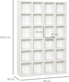 HOMCOM Úložný prostor na CD a DVD, multimediální úložná jednotka se 24 přihrádkami, maximální kapacita 480 CD/312 DVD, dřevěná knihovna s nastaviteln…