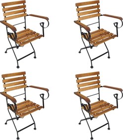 vidaXL Skládací zahradní židle 4 ks ocel a masivní akáciové dřevo [316834]