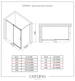 CERANO - Sprchový kout Santoro L/P - černá matná, grafitové sklo - 110x90 cm - posuvný