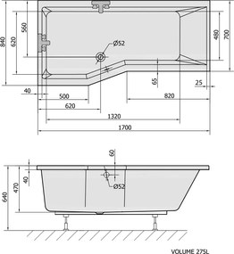 Polysan Versys L 170 x 85 cm vana asymetrická akrylátová levá 70111