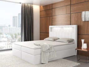 Kontinentální postel Areto 200x200, bílá + LED