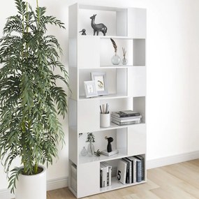 Knihovna/dělicí stěna bílá lesklá 80x24x186 cm kompozitní dřevo
