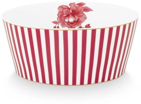 Pip Studio Royal stripes miska Ø15cm, bílo-tmavě růžová (miska z tenkostěnného porcelánu)