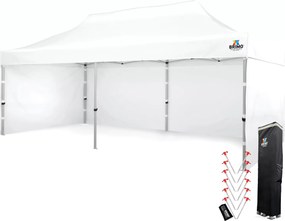 BRIMO Nůžkový párty stan 3x6 m hliníkový – Elegantní a rychle rozložitelný - s 3 stěnami - Bílá P. Alu