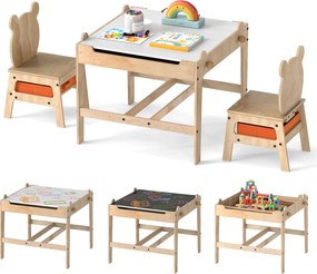 Costway Dětský stůl s 2 židličkami ve tvaru pandy 4-in-1 na aktivity s bílou