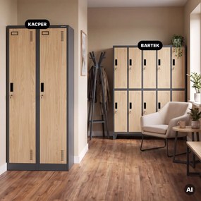 Zaměstnanecká skříňka čtyřkomorová antracitová/dub sonoma, 800x1800x500 mm: KACPER Eco Design