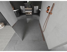 Mexen Kioto, průchozí sprchová zástěna 100 x 200 cm, 8mm sklo vzor zrcadlo, 2x růžové zlato stabilizační rozpěra, 800-100-002-60-50