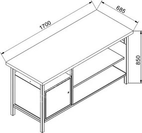 Dílenský pracovní stůl GD, buková spárovka, 3 zásuvky, 1 police, 1700 x 685 x 850 mm, grafit / červená